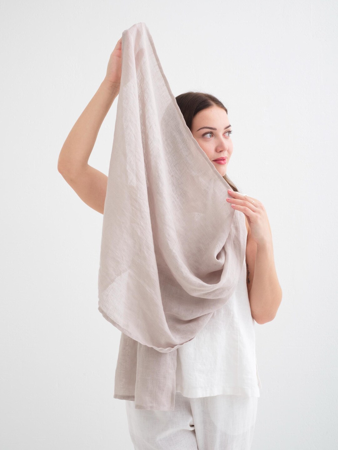 Natural Linen Scarf, Pure Flax Shawl Big, Soft Washed Linen Scarf ...