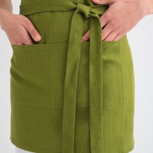 Linen Short Apron, Linen Cafe Apron, Linen Half Apron, Linen Pinafore ...