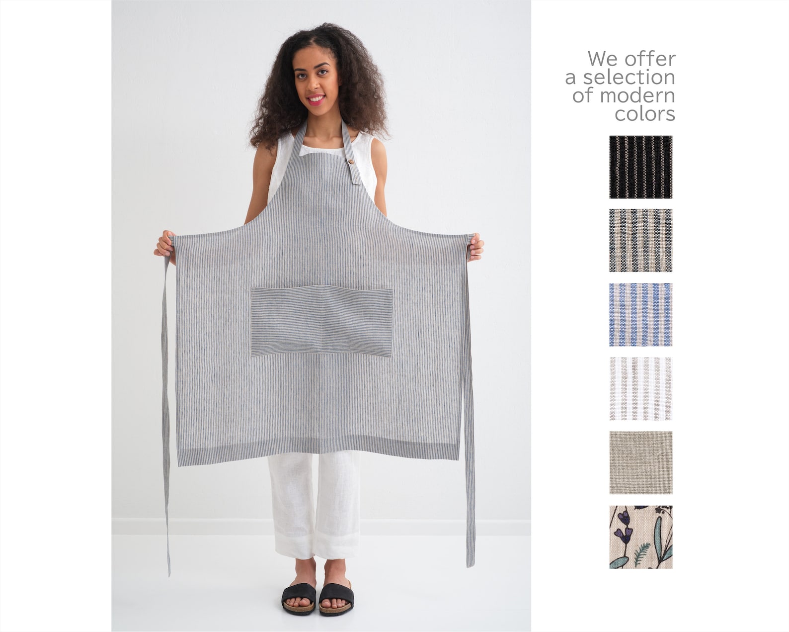 Linen Apron, Natural Striped Linen Apron, Soft Gardening Apron With ...