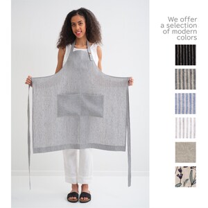 Linen Apron, Natural Striped Linen Apron, Soft Gardening Apron With ...