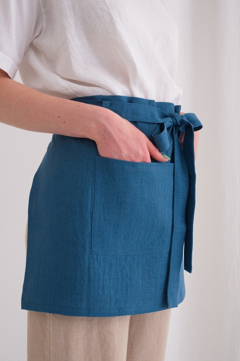Linen Short Apron, Linen Cafe Apron, Linen Half Apron, Linen Pinafore ...