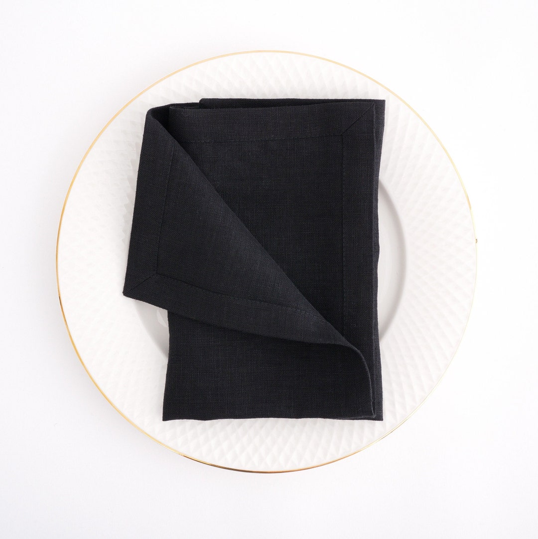 Luxury Black Linen Napkins, Elegant Table Setting, Fine Dining Napkins ...
