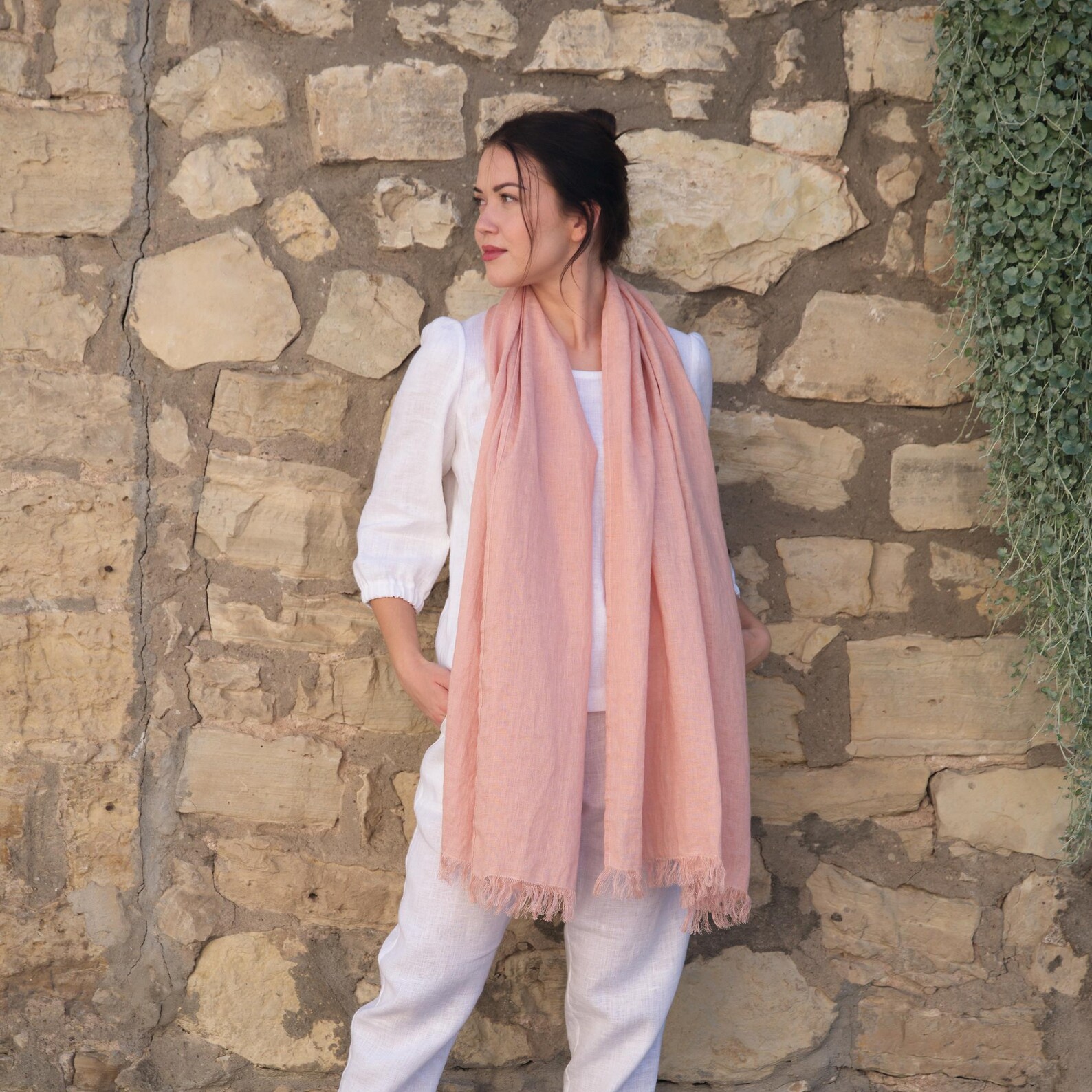 Natural Linen Scarf, Pure Linen, Trending Item, Fringed Scarf - Etsy
