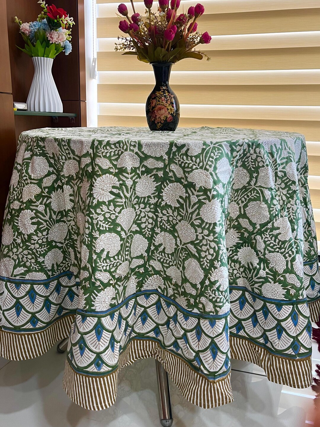 Sage Green Floral Handmade Round Tablecloth for Wedding Stall Farmhouse Decor Tablecloths, Room ...