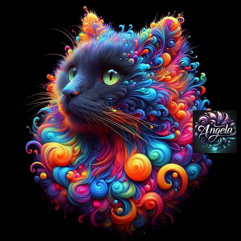 High Resolution Digital Download, Colorful Cat Art - Etsy