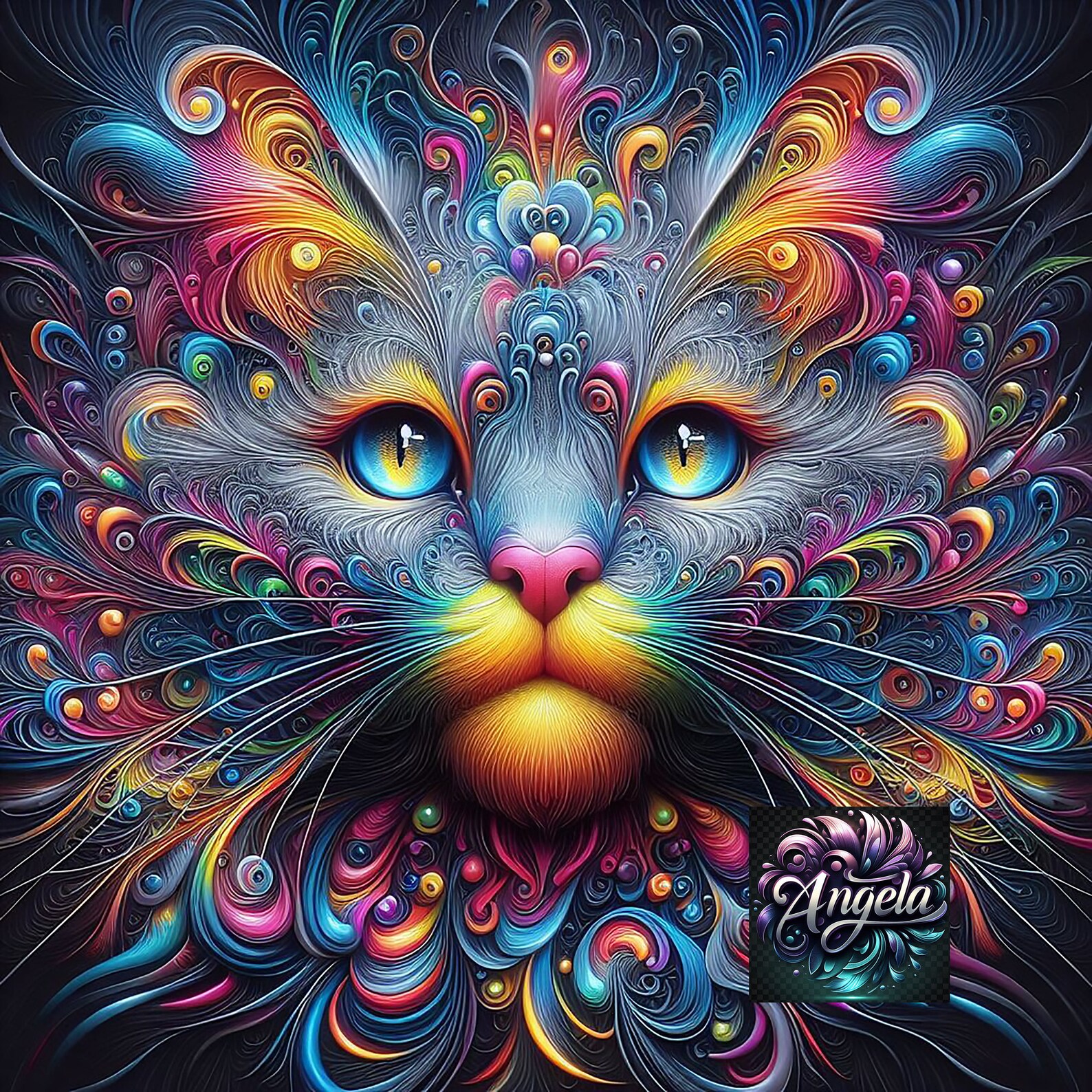 High Resolution Digital Download, Colorful Cat Art - Etsy