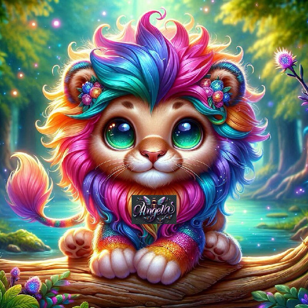 High Resolution Digital Download, Colorful Chibi Lion, 5 Images - Etsy
