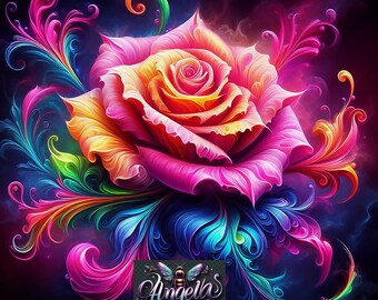 High Resolution Digital Download, Trippy Colorful Rose - Etsy