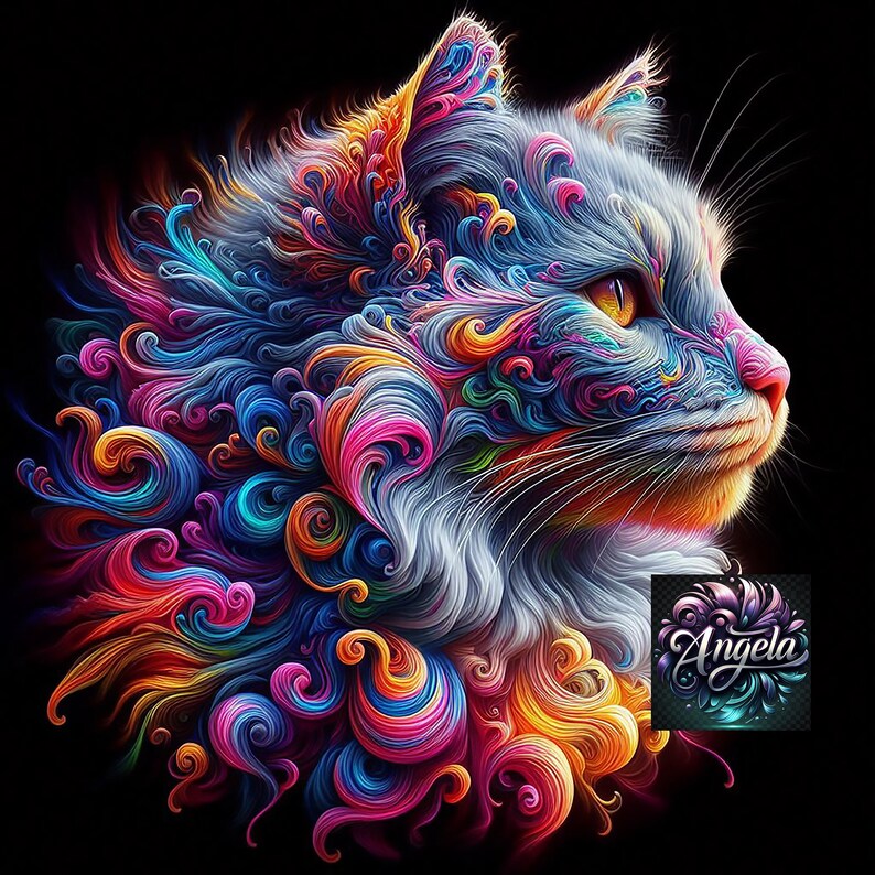 High Resolution Digital Download, Colorful Cat Art - Etsy