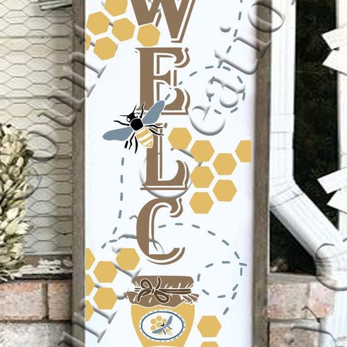 Welcome Honey Bee Welcome Sign Welcome Svg Porch Sign - Etsy