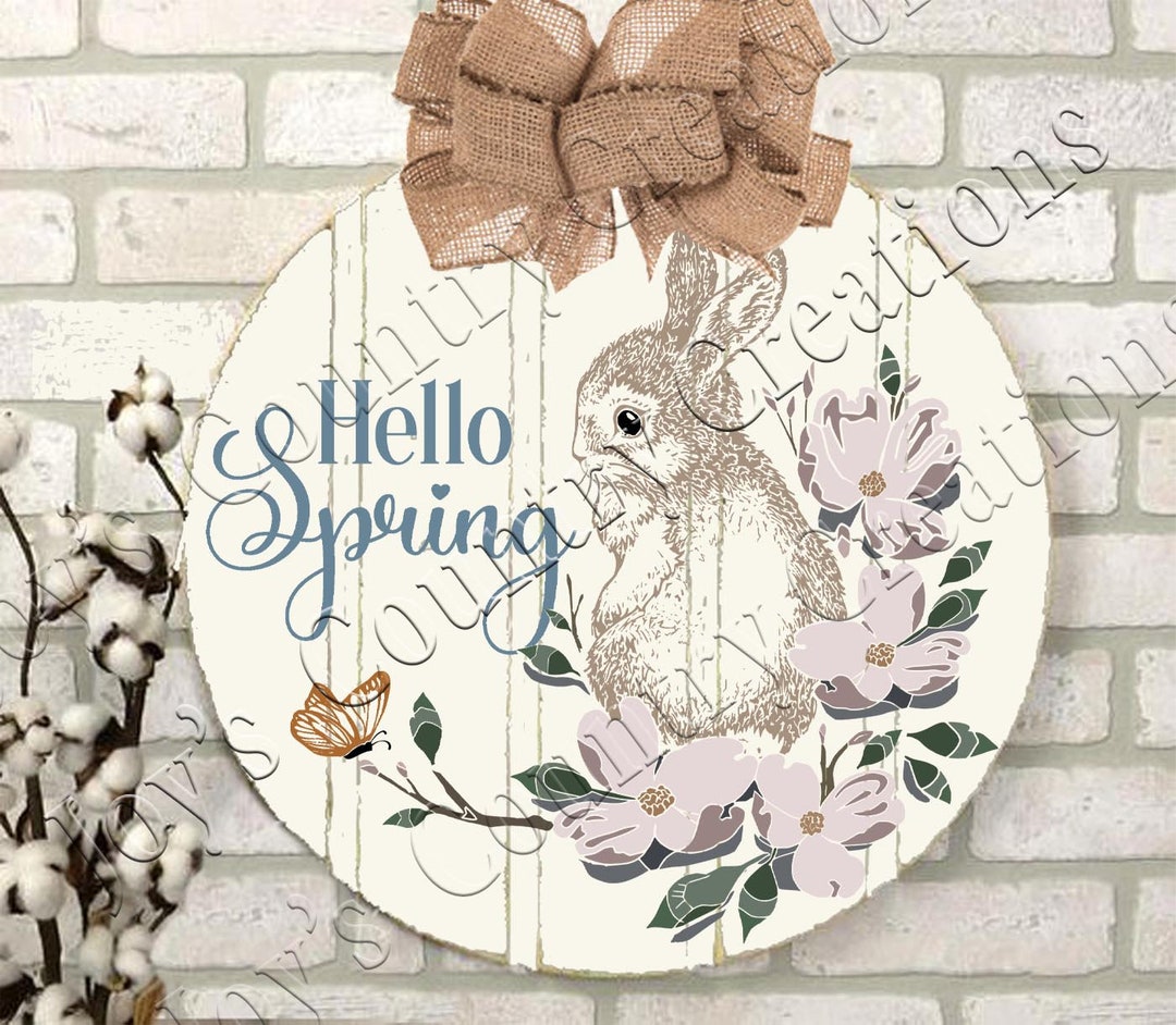 Hello Spring, Rabbit, Porch Sign Svg, Entry Sign Svg, Welcome Porch Svg ...