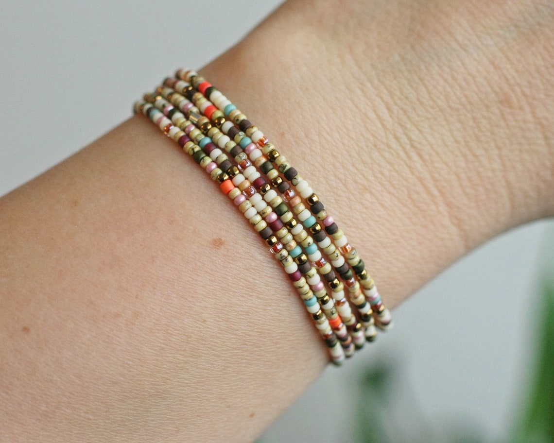 5 Seed Bead Stretch Bracelet Set With Mixed Colors Thin | Etsy