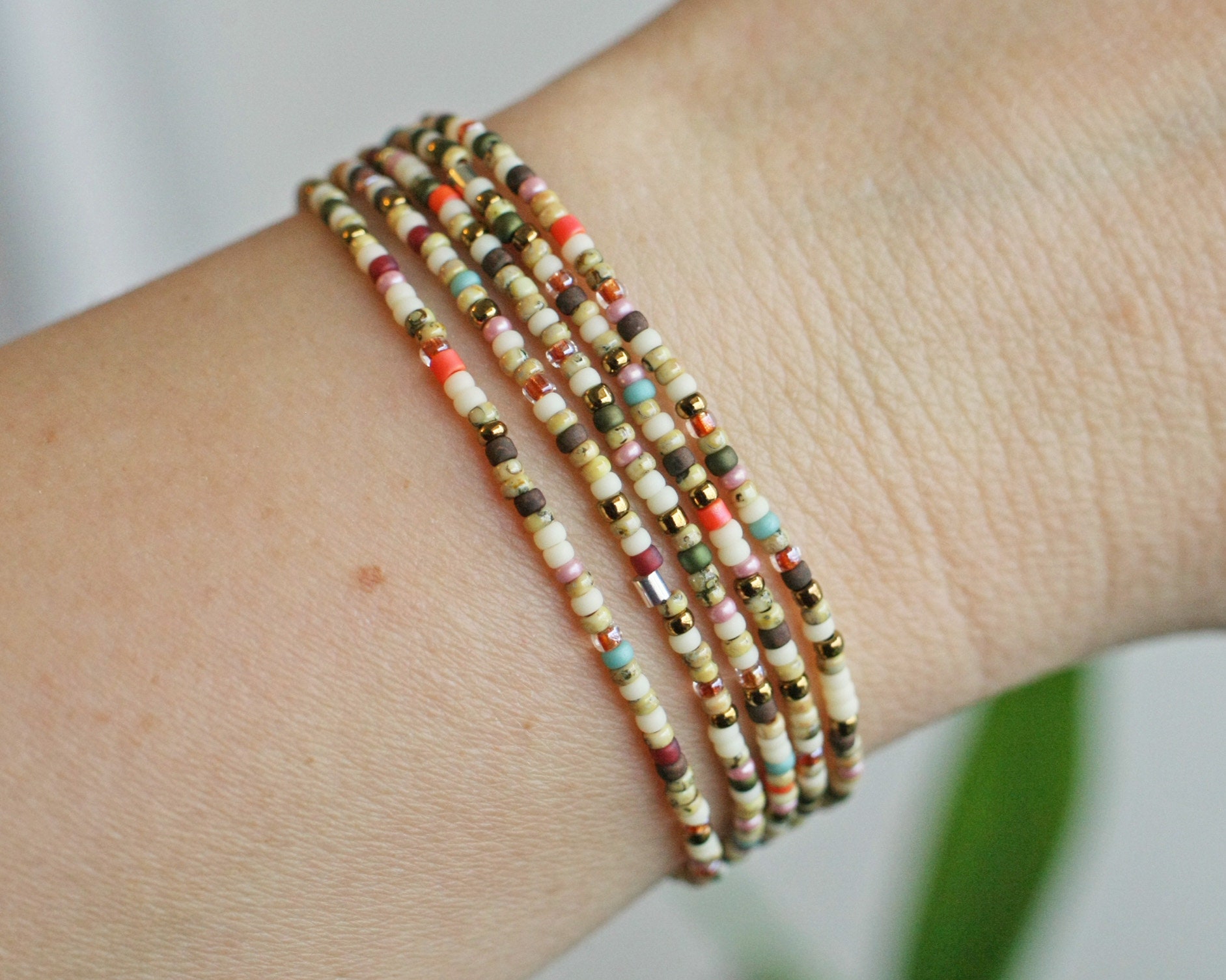 5 Seed Bead Stretch Bracelet Set With Mixed Colors Thin | Etsy