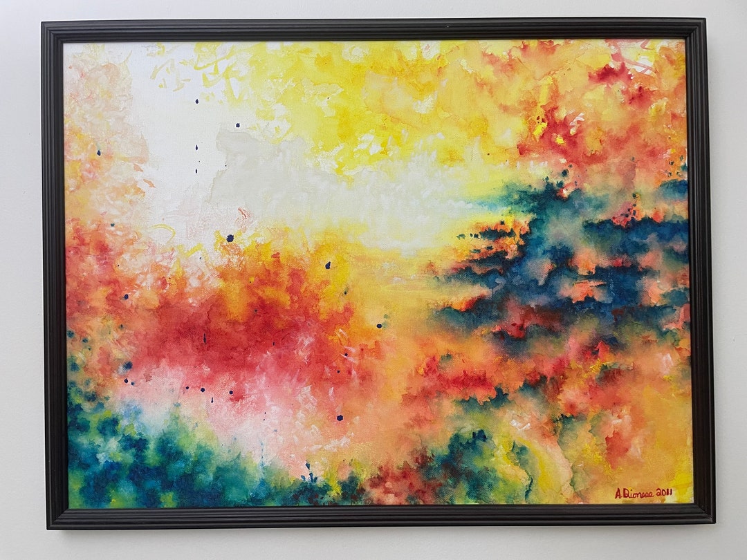 Abstract Watercolor Painting: Red, Yellow & Blue - Etsy