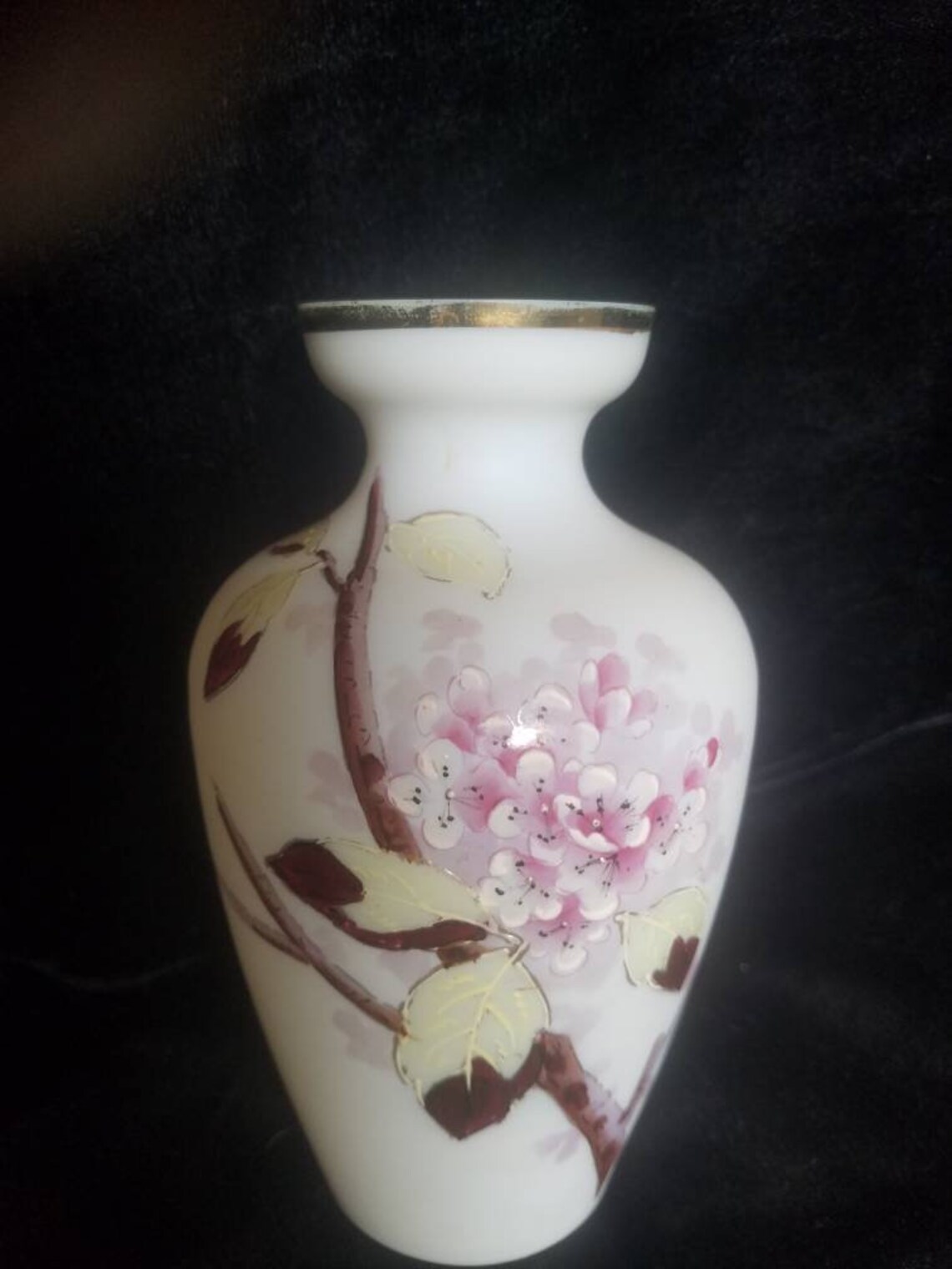 Beautiful Satin Glass Hydrangea Vase with Gold Accents | Etsy