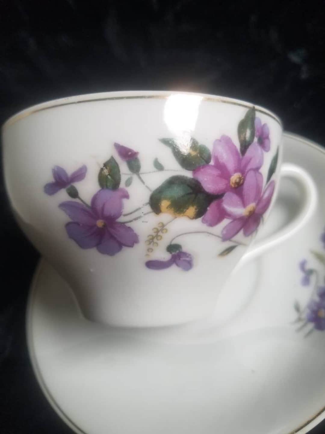 Vintage Japan Violet Tea Cup and Saucer With Gold Trim - Etsy