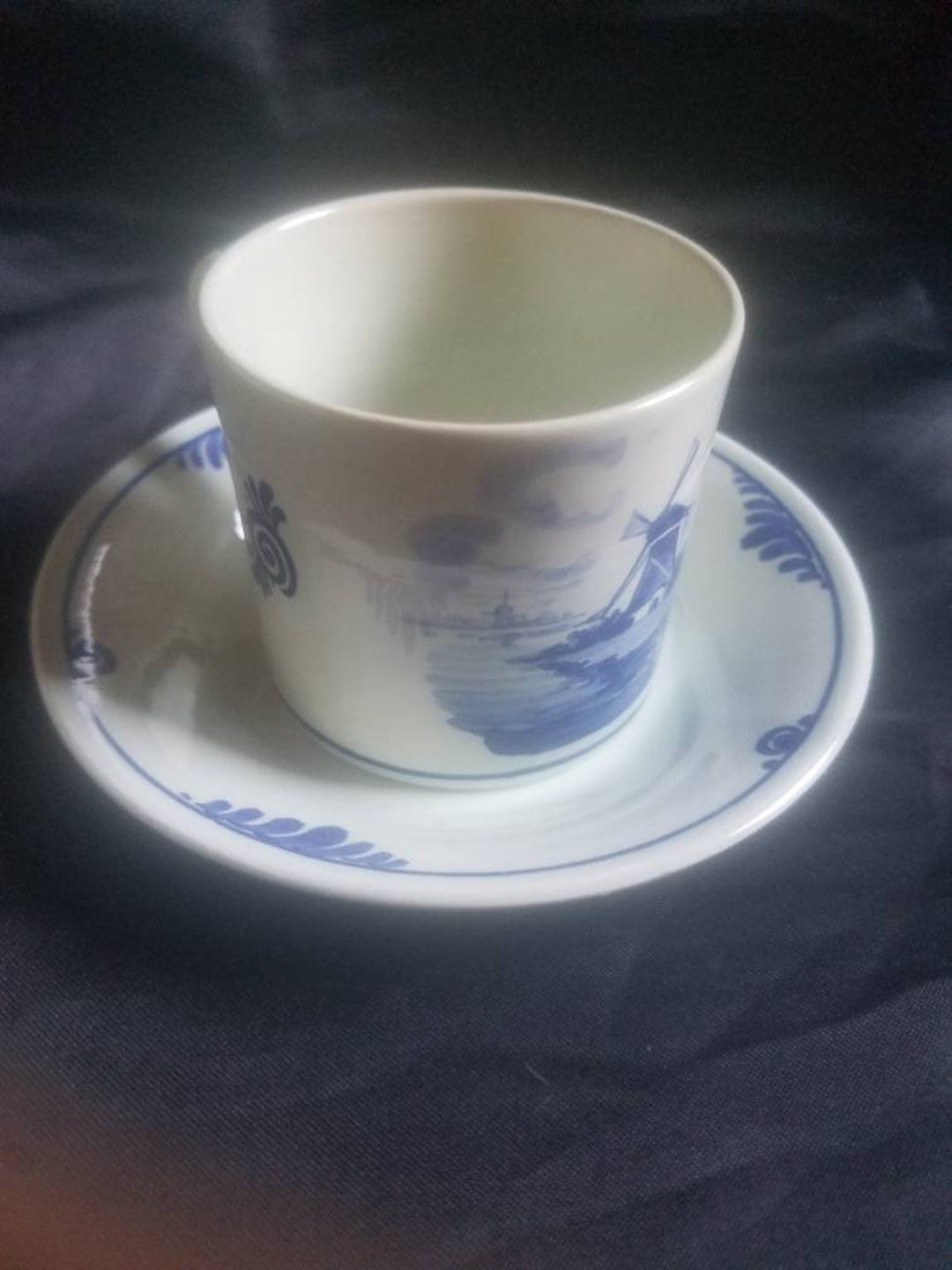 Vintage Delft Holland Flat Top Demitasse Cup and Saucer With Windmill ...