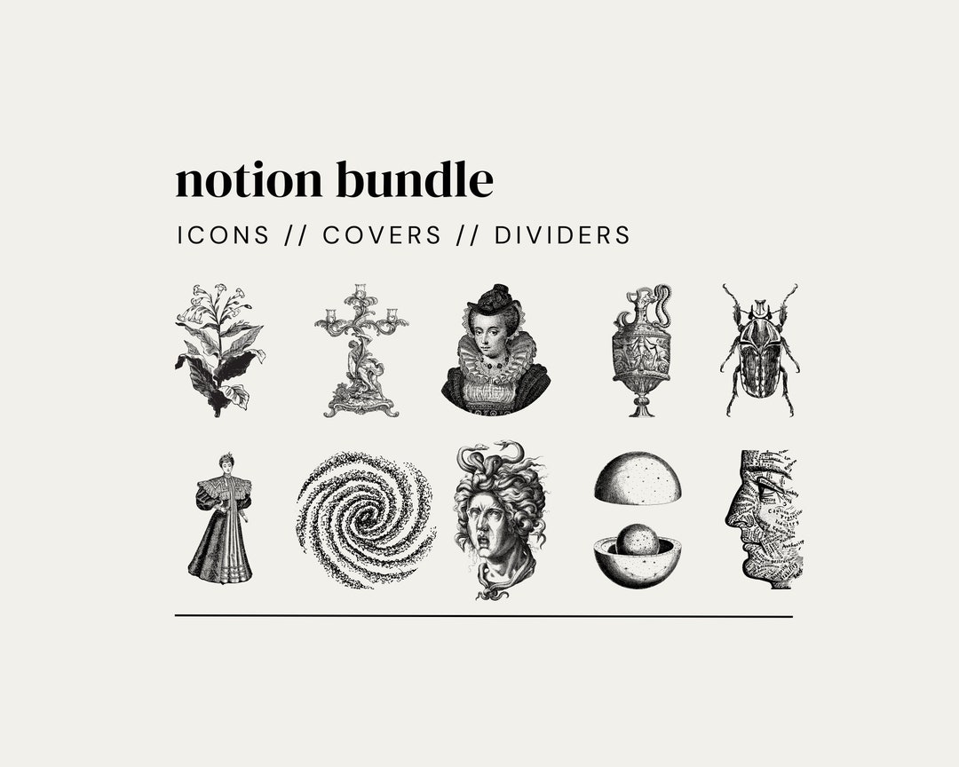 Notion Bundle: Ornate Vintage Illustrations Icon Collection // Goth ...