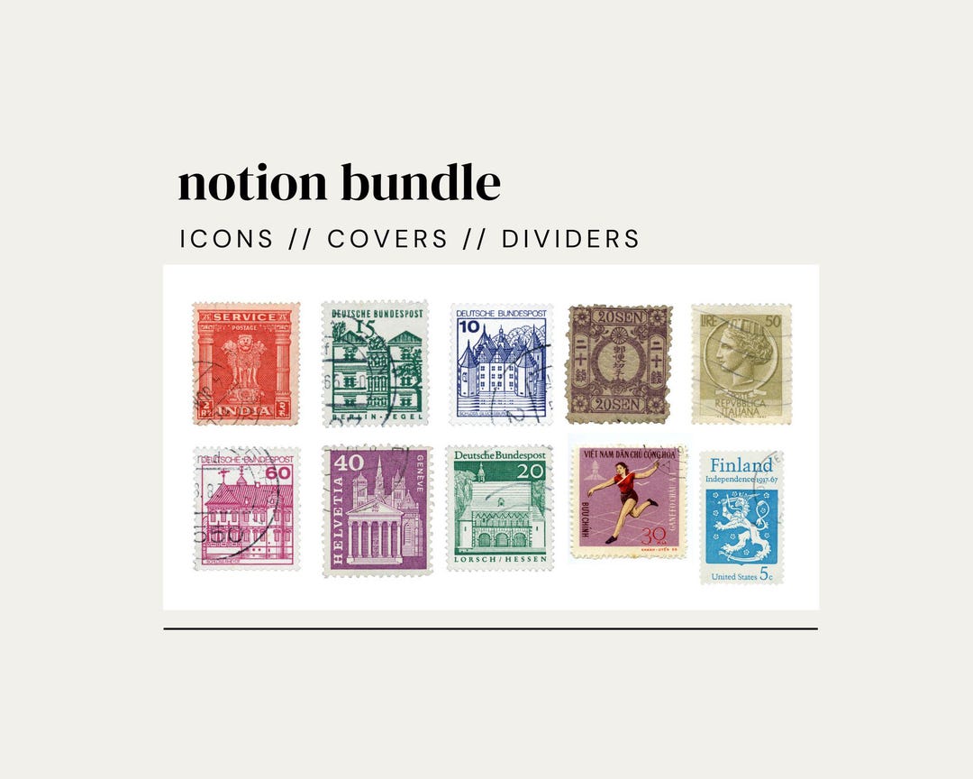 Notion Bundle: Vintage Stamp Icon Collection // Stationery, Stamps ...