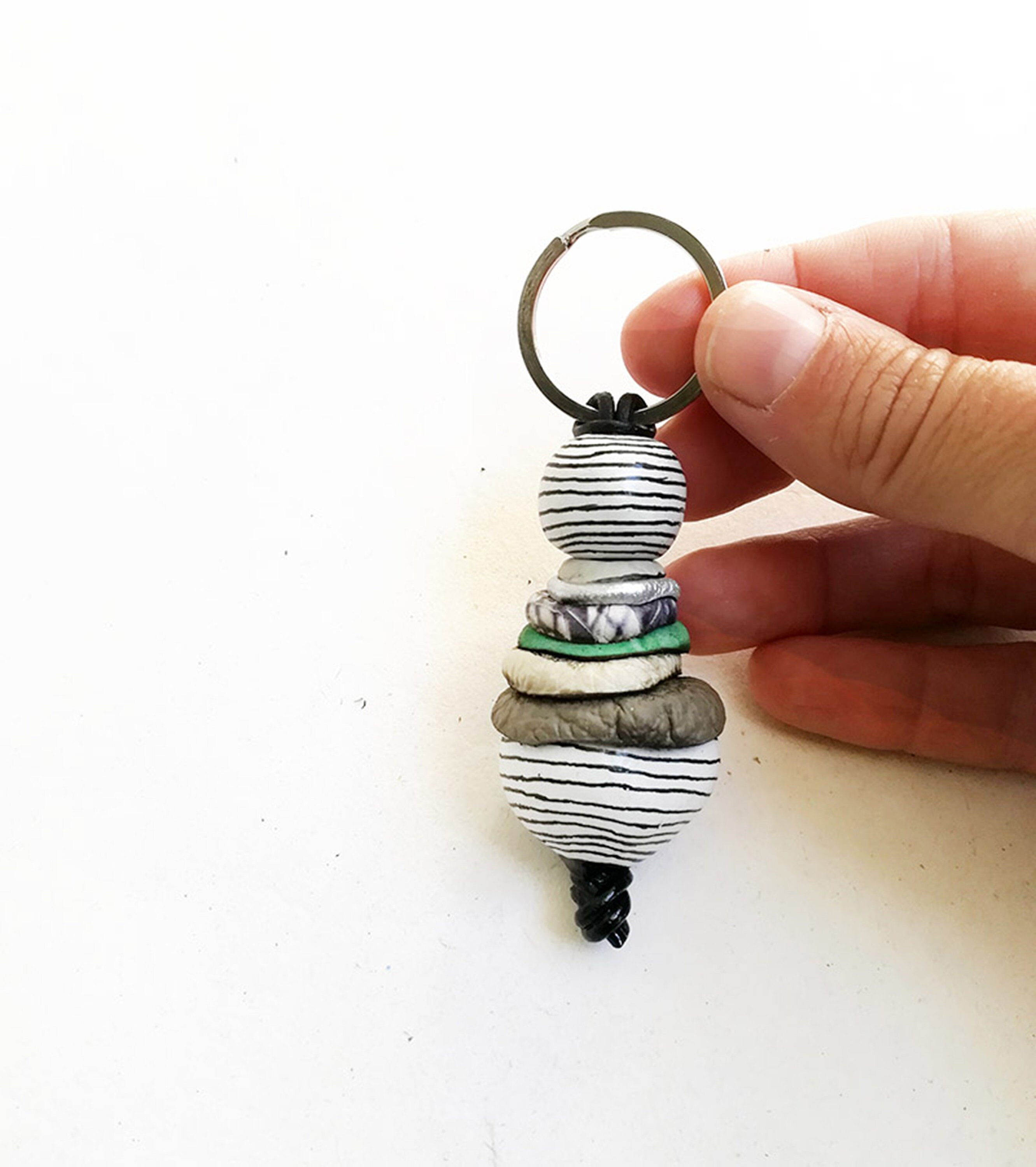 Geometic Women's Clay Bead Leather Keychain is A Handmade - Etsy