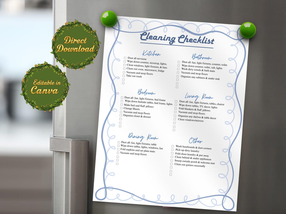 Cleaning Checklist Template | Chore Chart | House Maintenance Reminder ...