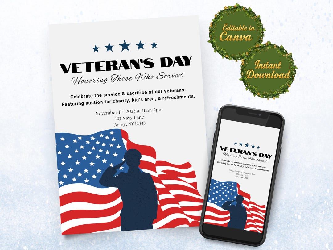 Veterans Day Invitation Template | Patriotic Event Invitation | USA ...