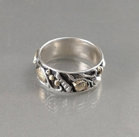 Sterling Silver and 14k Gold Sea Life Band Seahorse - Etsy