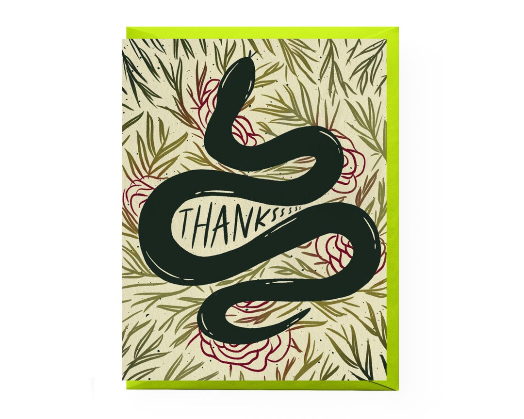 Snake Thank You Card | Snake Greeting Card, Floral Greeting Card ...