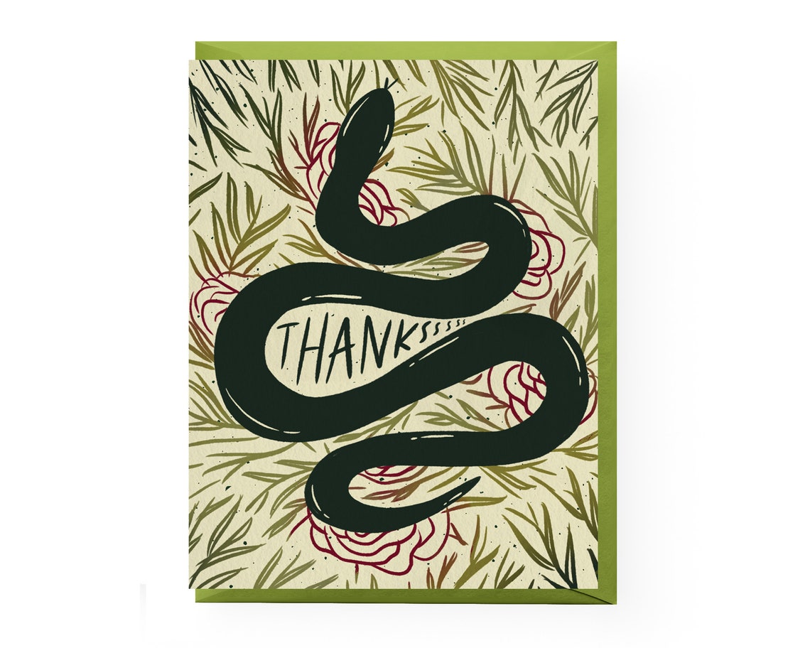 Snake Thank You Card Snake Greeting Card Floral Greeting - Etsy