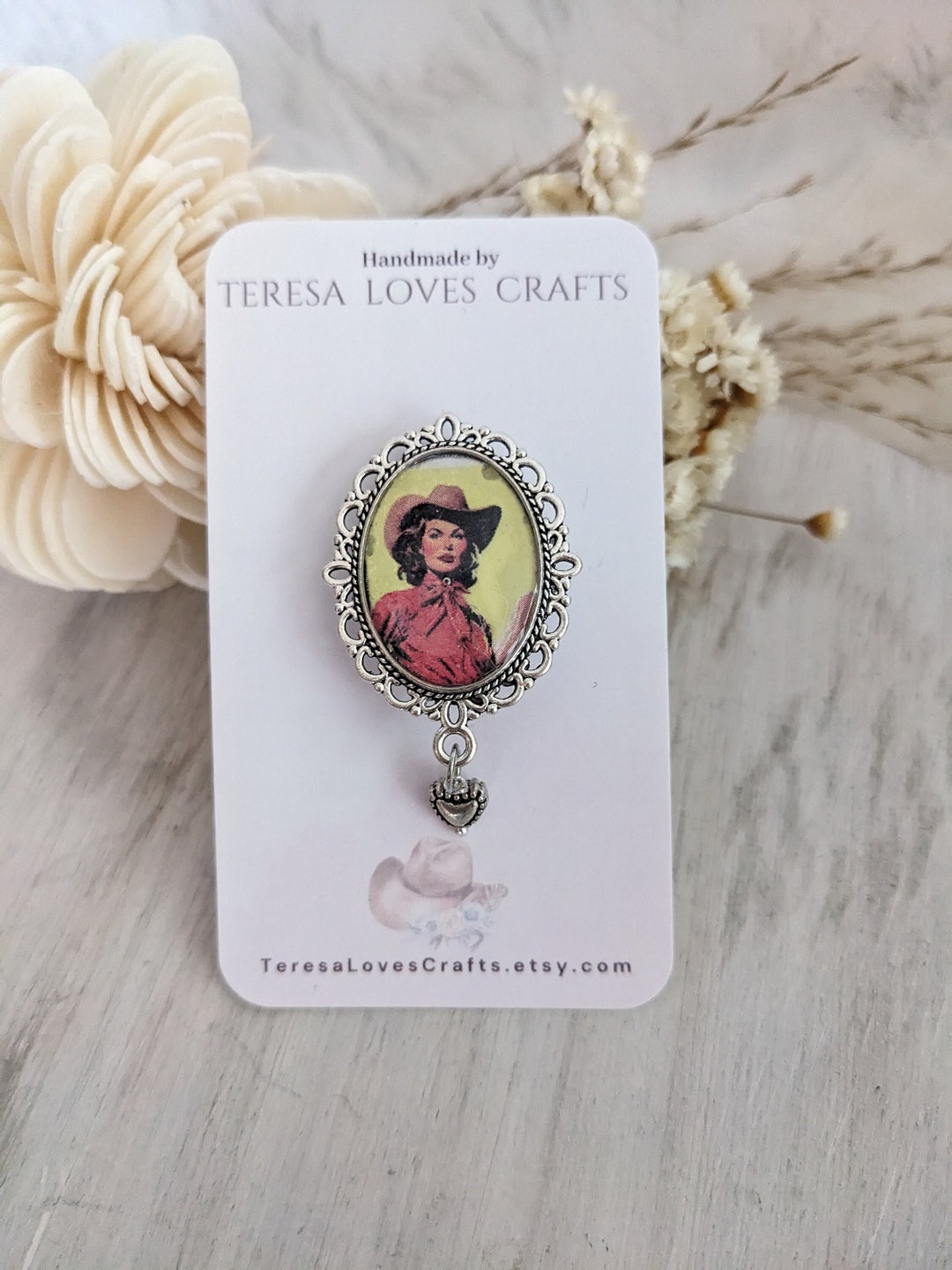 Western Cowgirl Hat Brooch With Heart Charm ! Pin to Your Favorite ...