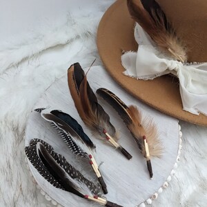Hat Band Feathers. Custom Brown Hat Band Feather Cluster for Your Hat ...