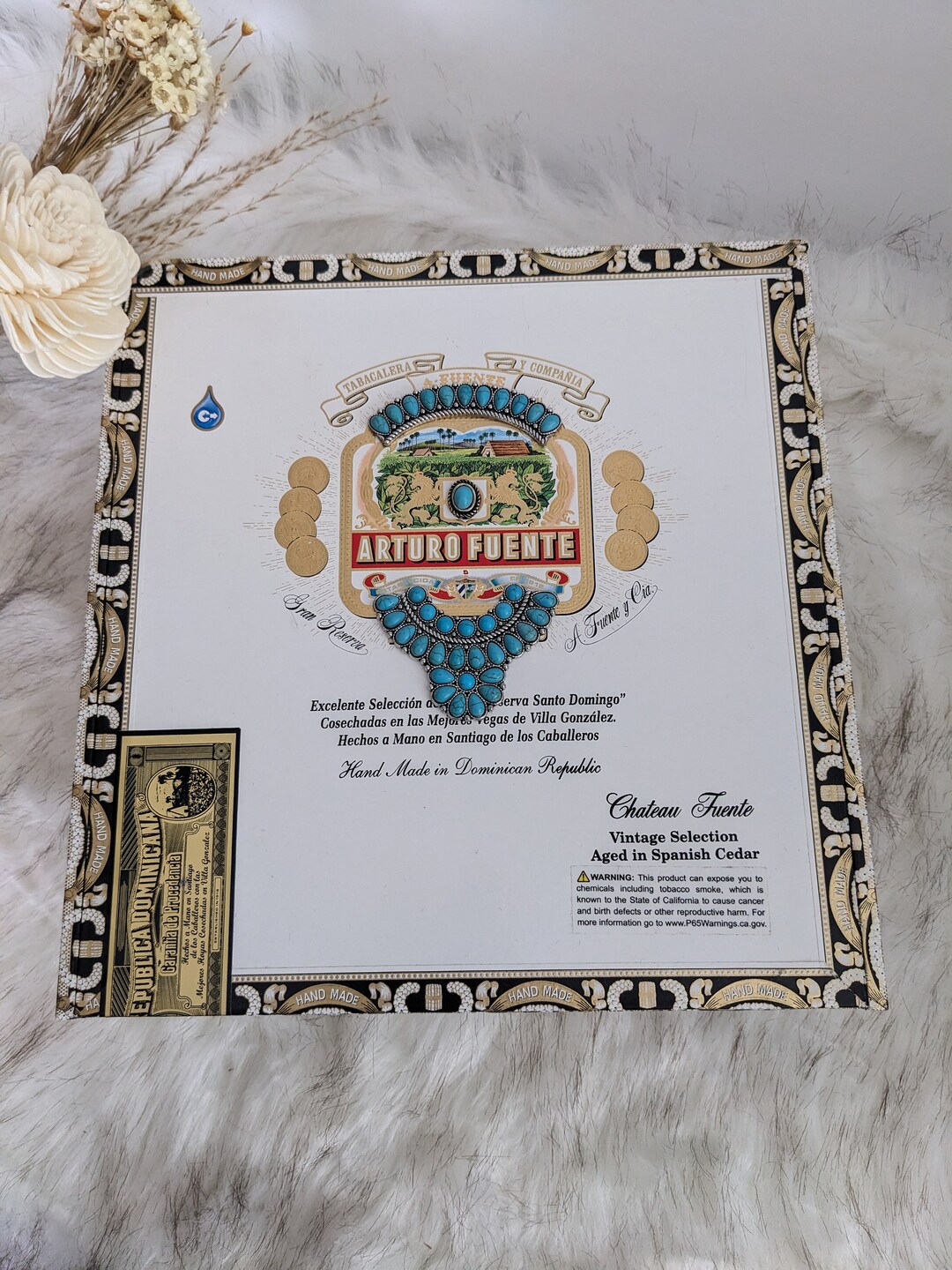Upcycled Cigar Box Jewelry Box With Velvet Lining and Turquoise Stone ...