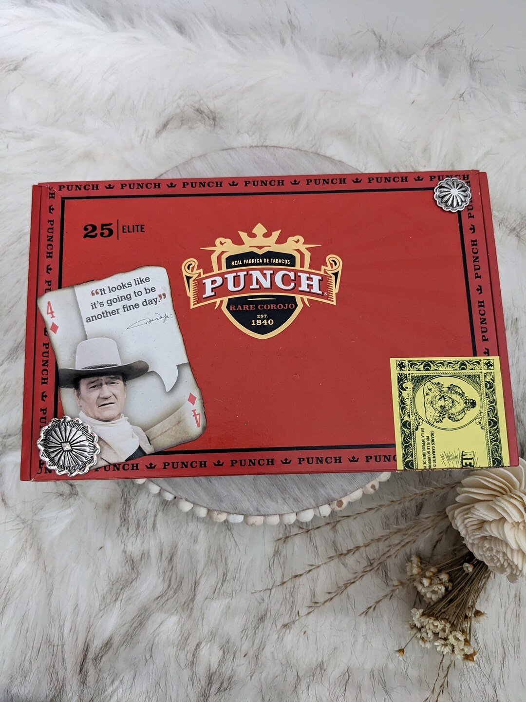 Upcycled Cigar Box Jewelry Box With Black Velvet Lining and John Wayne ...