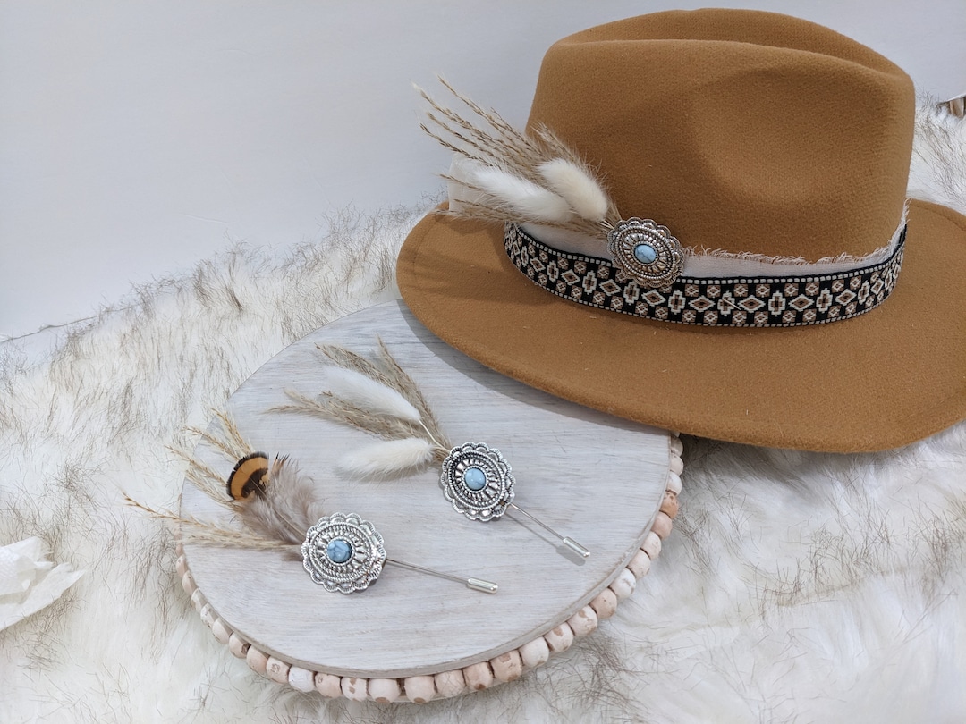 Concho Feather Hat Pins /hat Accessory/western Brooch/hat Pin/hat ...