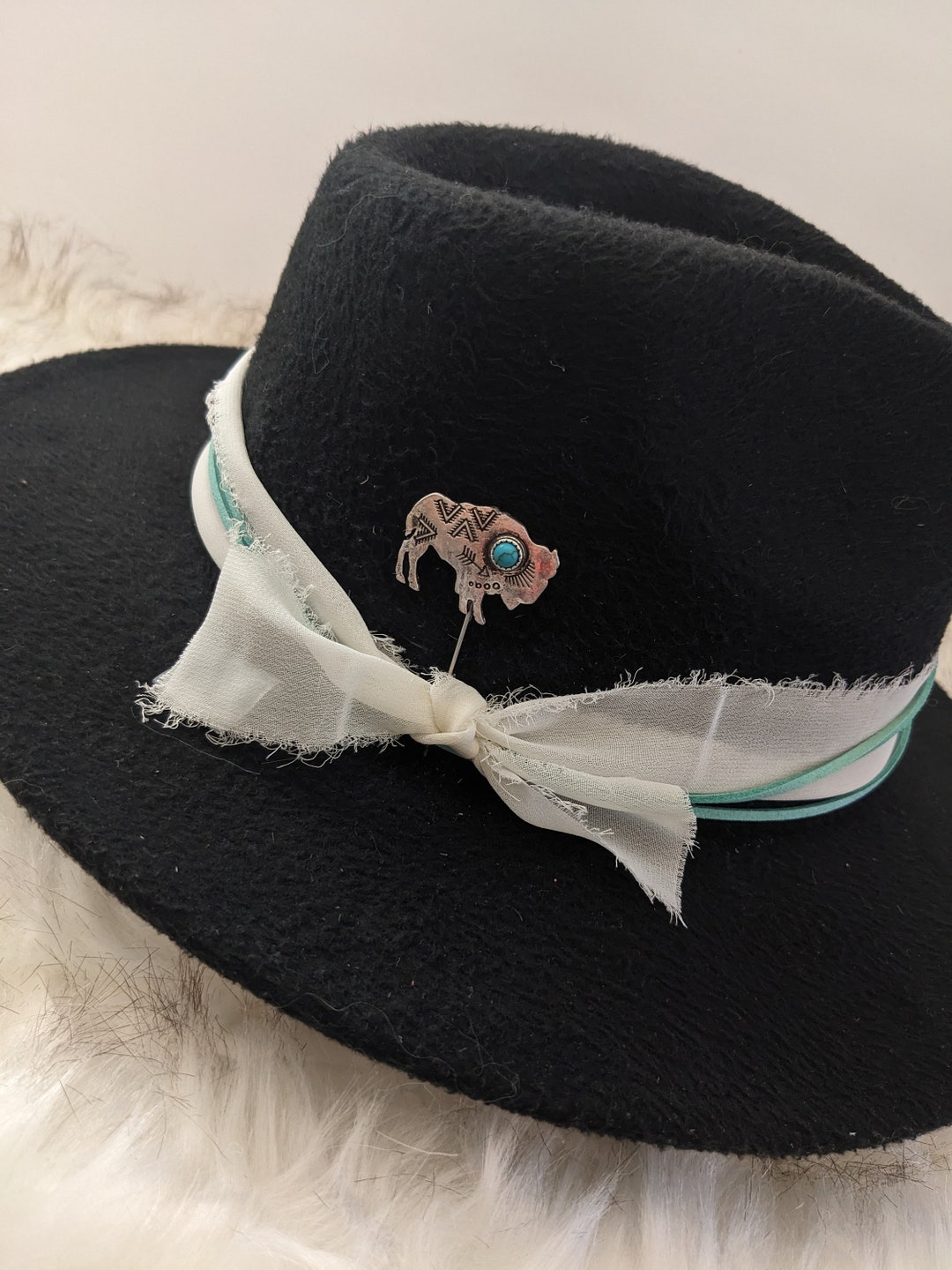 Buffalo Hat Pins With Turquoise Stone. Cowboy Buffalo Pin. Update Your ...
