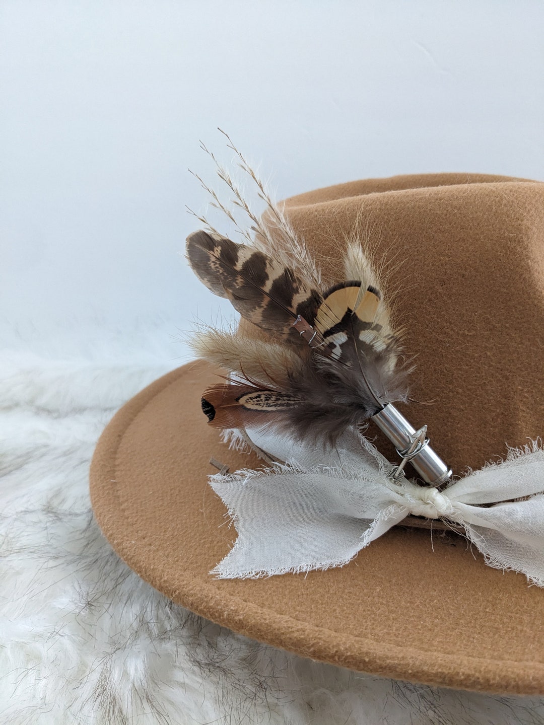 357 Casing Upcycled HAT PIN With Feathers and Quartz. Hat Accessory/western Brooch/hat Pin/lapel ...