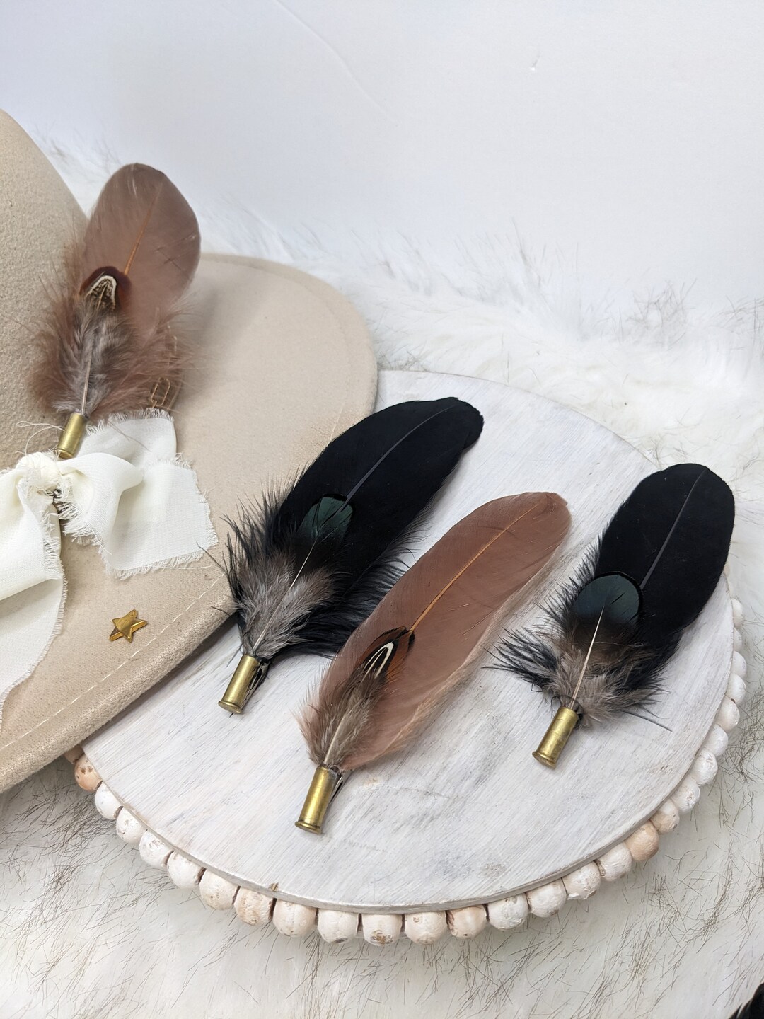 Custom Hat Band Feathers in Upcycled 22 Casing Shells With Alligator Clips. Hat Band Accessory ...