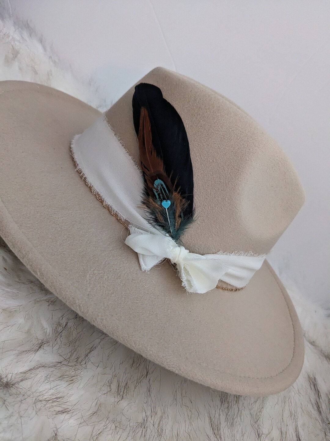 Custom Black and Turquoise Hat Band Feathers. Hat Band Accessory ...