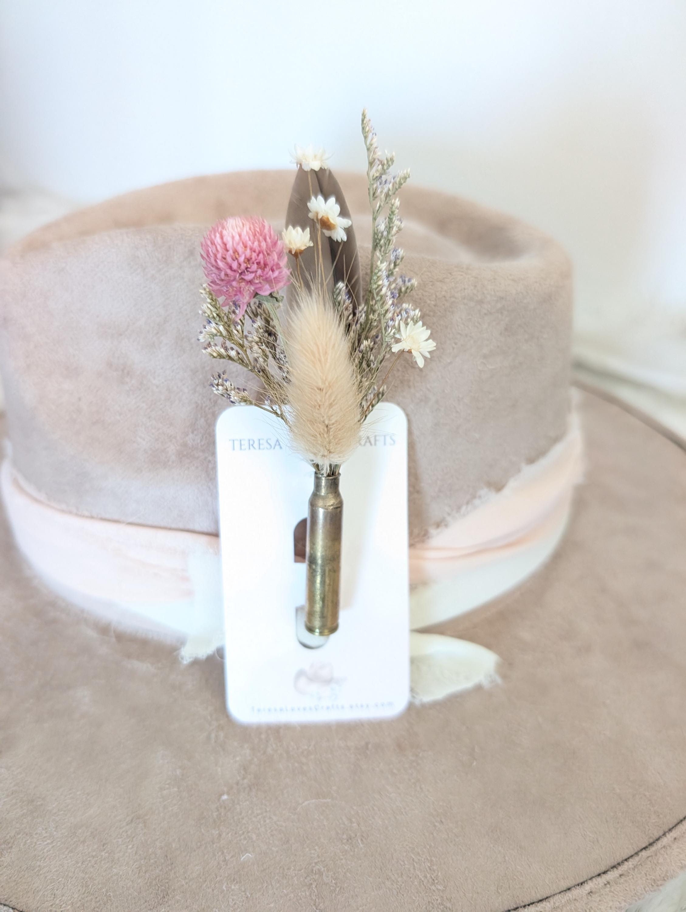 Upcycled Casing Hat Pins With Feathers and Dried Flowers. Hat Accessory ...
