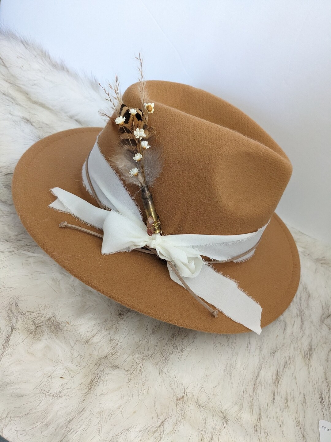 223 Casing Upcycled HAT PIN With Feathers, Dried Flowers and Quartz ...