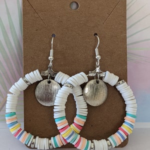 Heishi Beaded Hoop Earrings With Silver Plated Ear Hook and Charm. Made ...