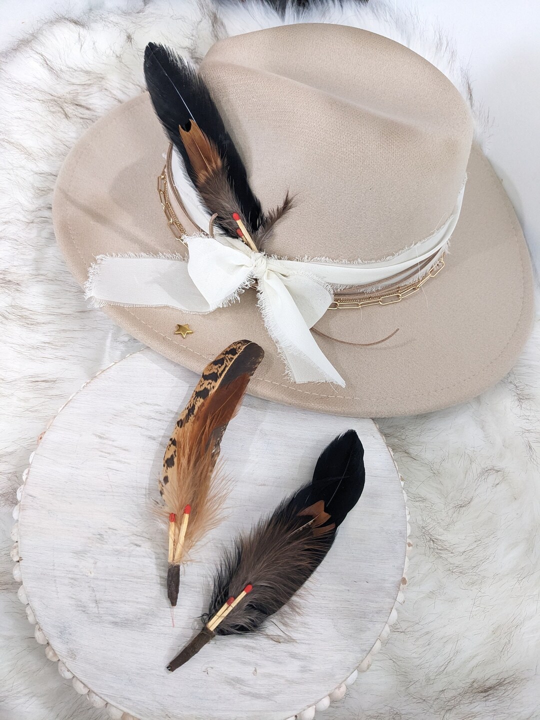 Hat Band Feathers. Custom Brown Hat Band Feather Cluster for Your Hat ...