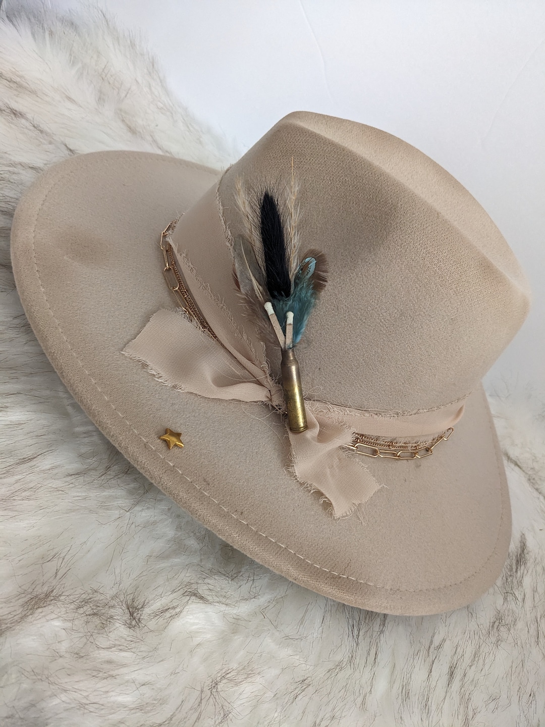223 Casing Upcycled Feather Hat Clip . Hat Accessory/hat Pin/hat ...