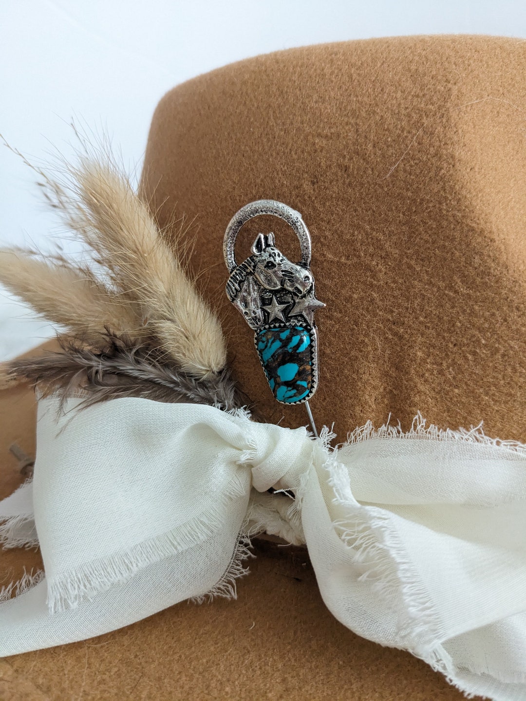 Turquoise Stone Cowboy Horse Hat Pins. Update Your Favorite Western Hat. Pin to Purse or Scarf ...