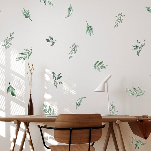 Greenery Wall Decals Green Leaf Wall Decals Watercolor - Etsy