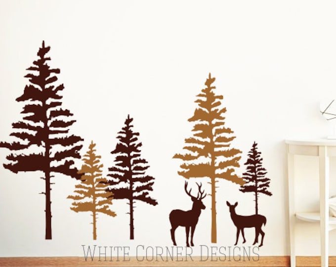 3 Color Pine Tree Forest Wall Decals Tree Wall Decals, Forest Mural ...