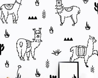 Alpacas and Cacti Wall Decals Nursery Decals, Cactus Decals, Alpaca ...