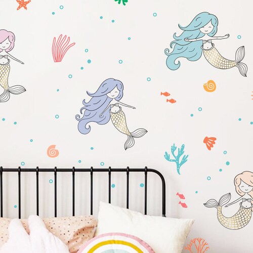 Mermaid Wall Decal Mermaid Decal Nursery Mermaid Girls Room - Etsy