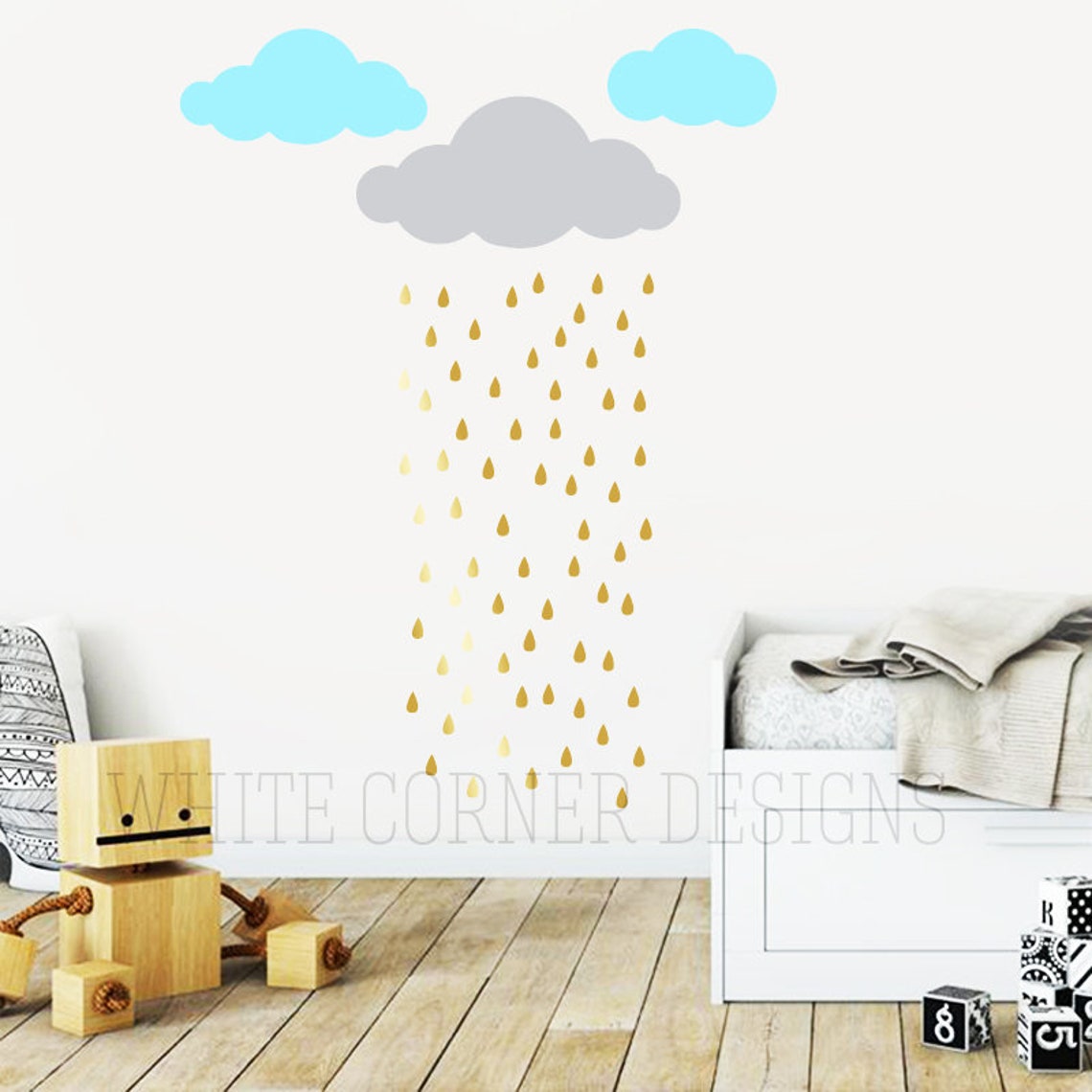 Cloud and Rain Wall Decal 2-color Wall Decal Cloud Decal - Etsy