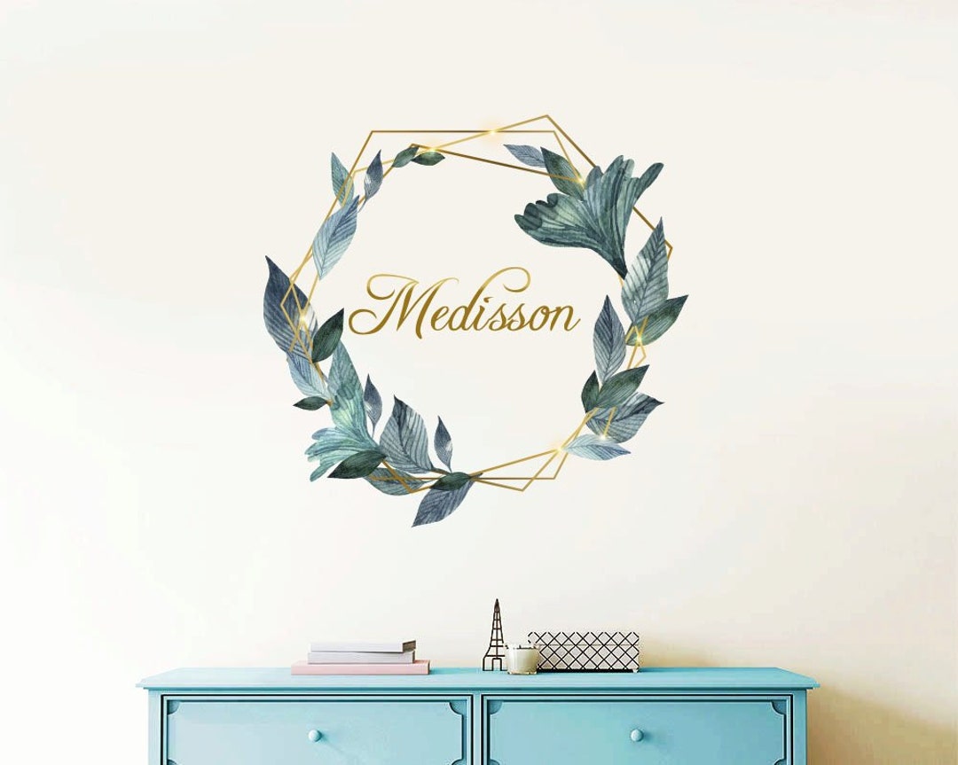 Custom Name Wall Decals/ Frame With Flowers Decals/ Flower - Etsy